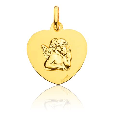 Médaille Coeur Ange Or Jaune 18K Augis Ocarat