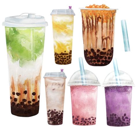 Boba Milk Tea Clip Art Elements Watercolor Art Bubble Tea Etsy