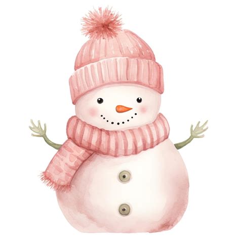 Premium PSD Adorable Pink Christmas Snowman Clipart In Watercolor