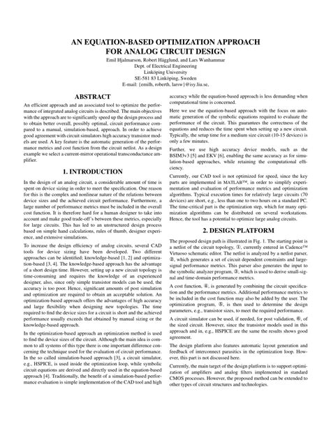 pdf an equation based optimization approach for analog circuit design