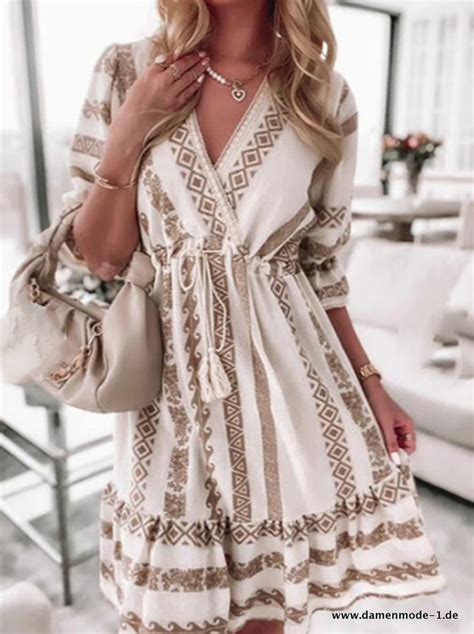 Neuheiten 2024 A Linie Boho Sommerkleid Kurz Mit Applikationen