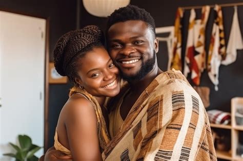 Premium Ai Image Love Smile And Couple Hug With Portrait Of An African Man And Woman Together