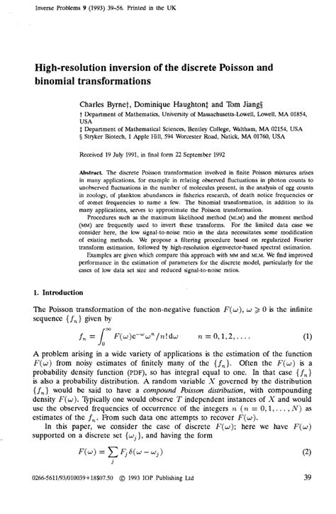 pdf high resolution inversion of the discrete poisson and binomial transformations