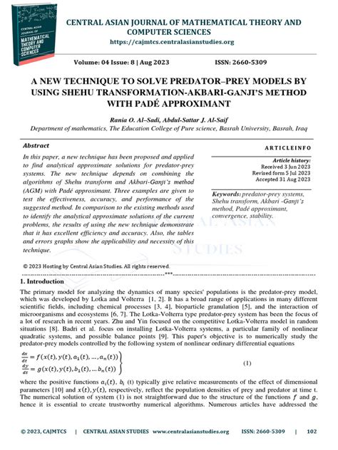 a new technique to solve predator prey models by using shehu transformation akbari ganji s