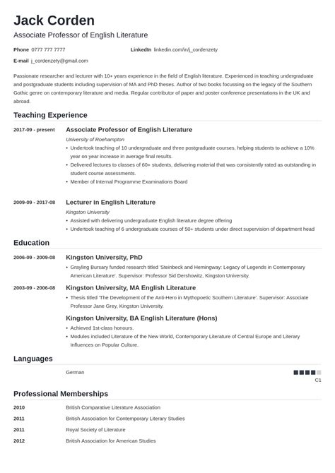 Cv Template Academia Free Resume Templates
