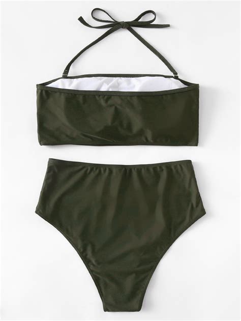 High Waist Bandeau Bikini Set SheIn Sheinside