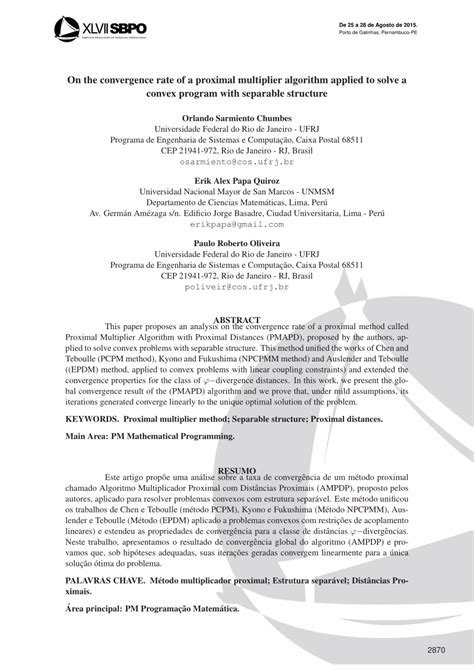 pdf on the convergence rate of a proximal multiplier algorithm applied to solve a convex