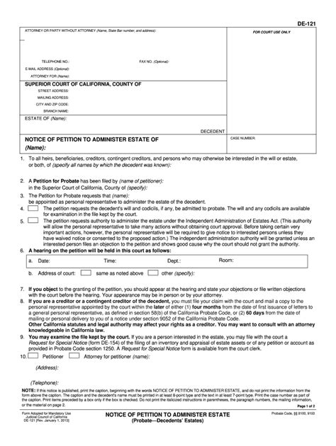 DE 121 California Courts CA Gov Form Fill Out And Sign Printable PDF