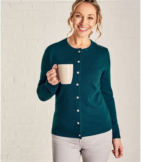 Dark Teal Womens Cashmere Merino Luxurious Crew Neck Cardigan