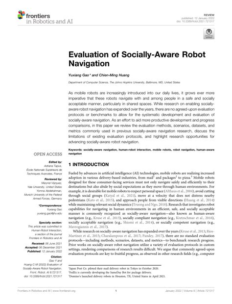 pdf evaluation of socially aware robot navigation
