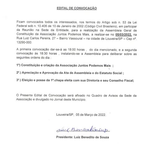 Utilidade Pública Edital de Convocação da Assembleia Geral de