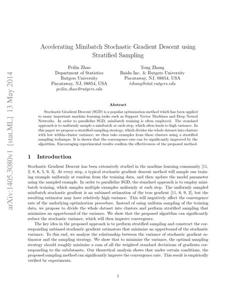 accelerating minibatch stochastic gradient descent using stratified sampling deepai