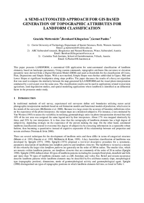 pdf a semi automated approach for gis based generation of topographic attributes for landform