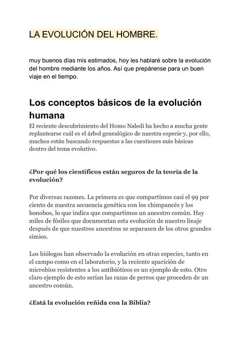 SOLUTION La Evoluci N Del Hombre Studypool