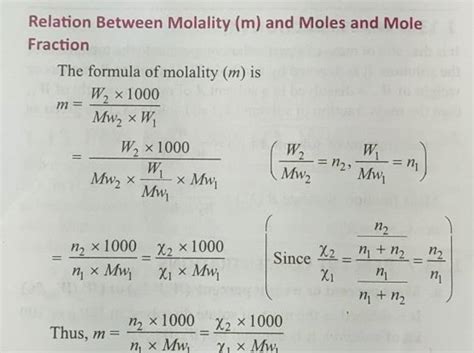 Relation Between Molality M And Moles And Mole Fraction The Formula Of