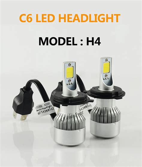 1 Set 72W 7600LM COB Chip C6 LED Headlight 36W 3800LM H4 Car LED