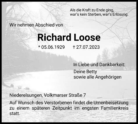 Traueranzeigen Von Richard Loose Trauer HNA De