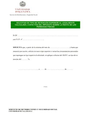 Fillable Online Www0 Usal SOLICITUD DE TIPO DE RETENCI N SUPERIOR