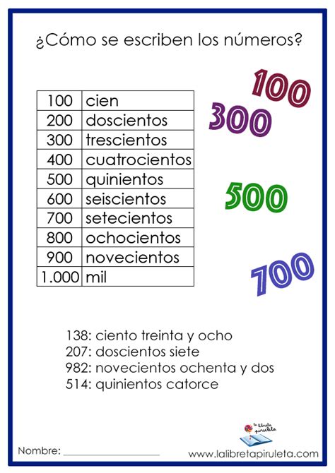 Escritura De N Meros Centenas La Libreta Piruleta