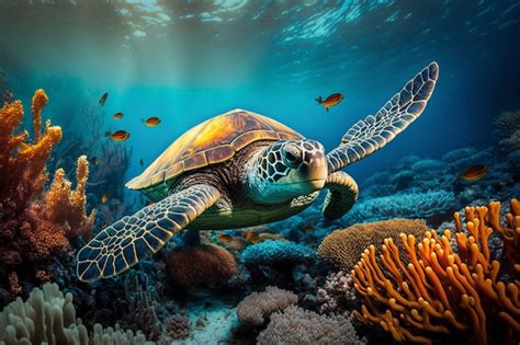 Fondo de pantalla de tortuga marina en el océano Foto Premium