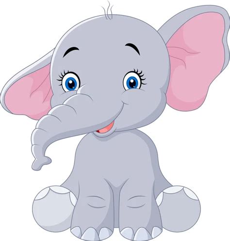 Cartoon Funny Baby Elephant Sitting Isolated On White Background Stock