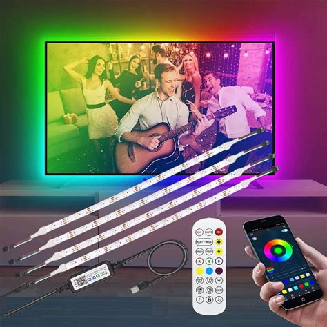 Bande lumineuse LED RGBIC 5V alimentée par USB 4 bandes lumineuses de