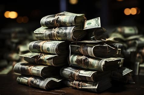 Grande pilha de dólares americanos nota muito dinheiro sobre fundo