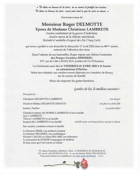 pompes funèbres derebreu avis de décès Regal Hiraeth