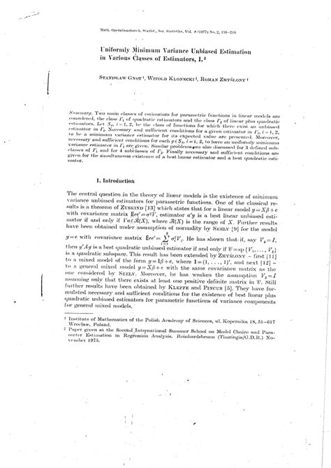 pdf uniformly minimum variance unbiased estimation in various classes of estimators i 2