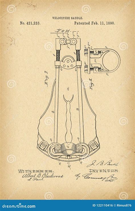 1890 Patent Velocipede Saddle Bicycle Archival History Invention Stock