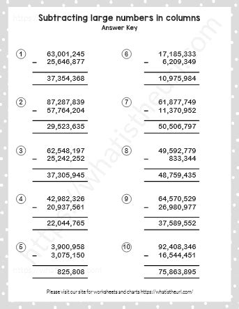 Subtract Large Numbers In Columns Grade Exercise Your Home