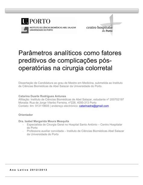 Pdf Par Metros Anal Ticos Como Fatores Preditivos De Complica Es