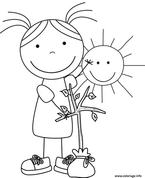 Coloriage Jour De La Terre 22 Avril Maternelle Fille Girl Soleil Arbre