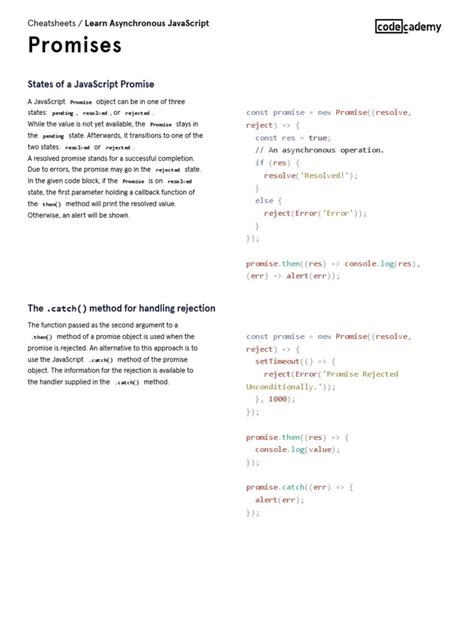 learn asynchronous javascript promises cheatsheet codecademy pdf java script callback