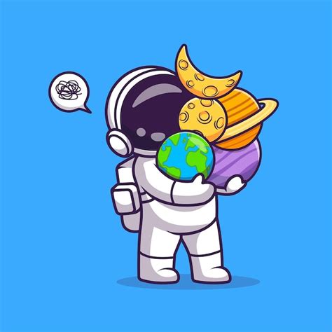 El astronauta lindo trae la ilustración del icono del vector de dibujos