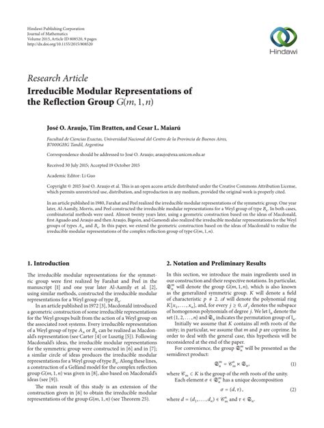 pdf irreducible modular representations of the reflection group g m 1 n