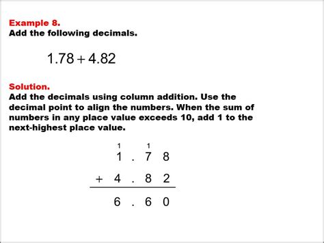 math examples collection adding decimals media4math