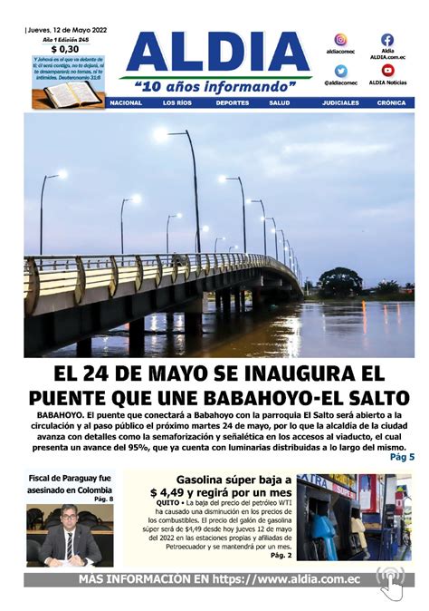 Edición 12 de mayo El 24 de mayo se inaugura el puente que une
