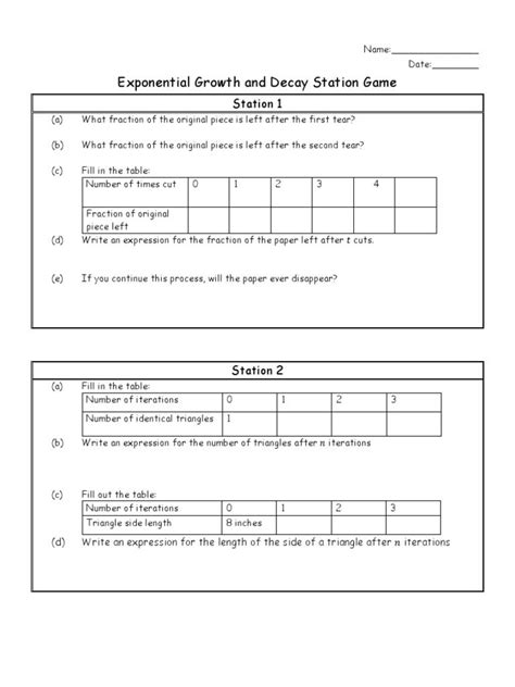 Worksheet About Exponential Growth And Decay