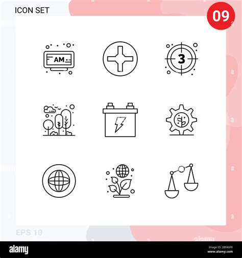 Set Of 9 Modern UI Icons Symbols Signs For Accumulator Park Film