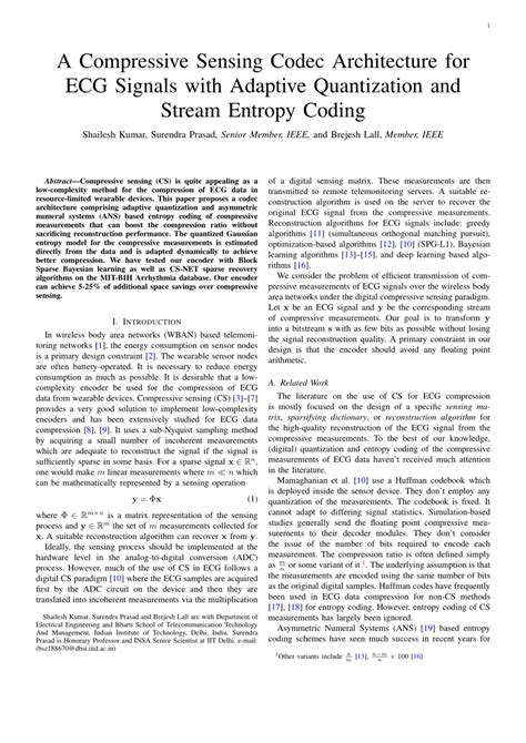 pdf a compressive sensing codec architecture for ecg signals with adaptive quantization and