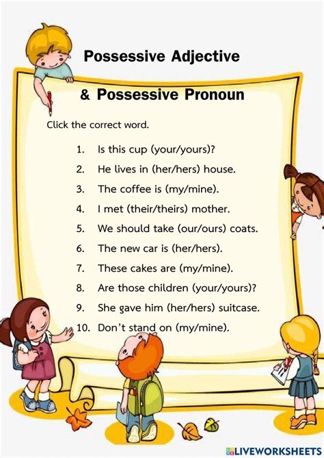 Possessive Adjective And Possessive Pronoun Worksheet Quizalize