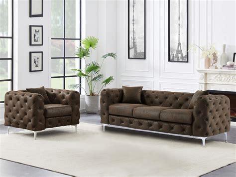 Canapé 3 places et fauteuil chesterfield en microfibre aspect cuir
