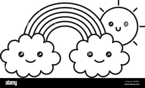 Arco iris con nubes y sol kawaii ilustración Vectorial character design