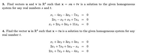 solved 3 find vectors u and v in r4 such that x su tv