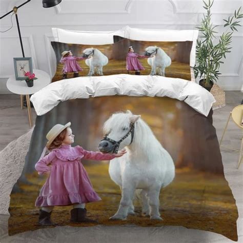 Housse de Couette 140x200cm Cheval Bedding Parure de Lit 3 Pièces Set