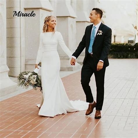 Simples Sereia Mangas Compridas Vestidos De Casamento Mu Ulmano Rabe