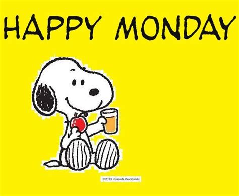 Happy Monday Snoopy With Apple And Glass Of Juice Snoopy Quotes