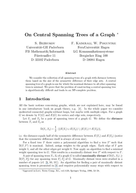 pdf on central spanning trees of a graph sergei bezrukov