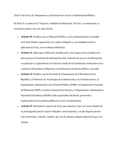 T Tulo V De La Ley De Transparencia Y Del Derecho De Acceso A La